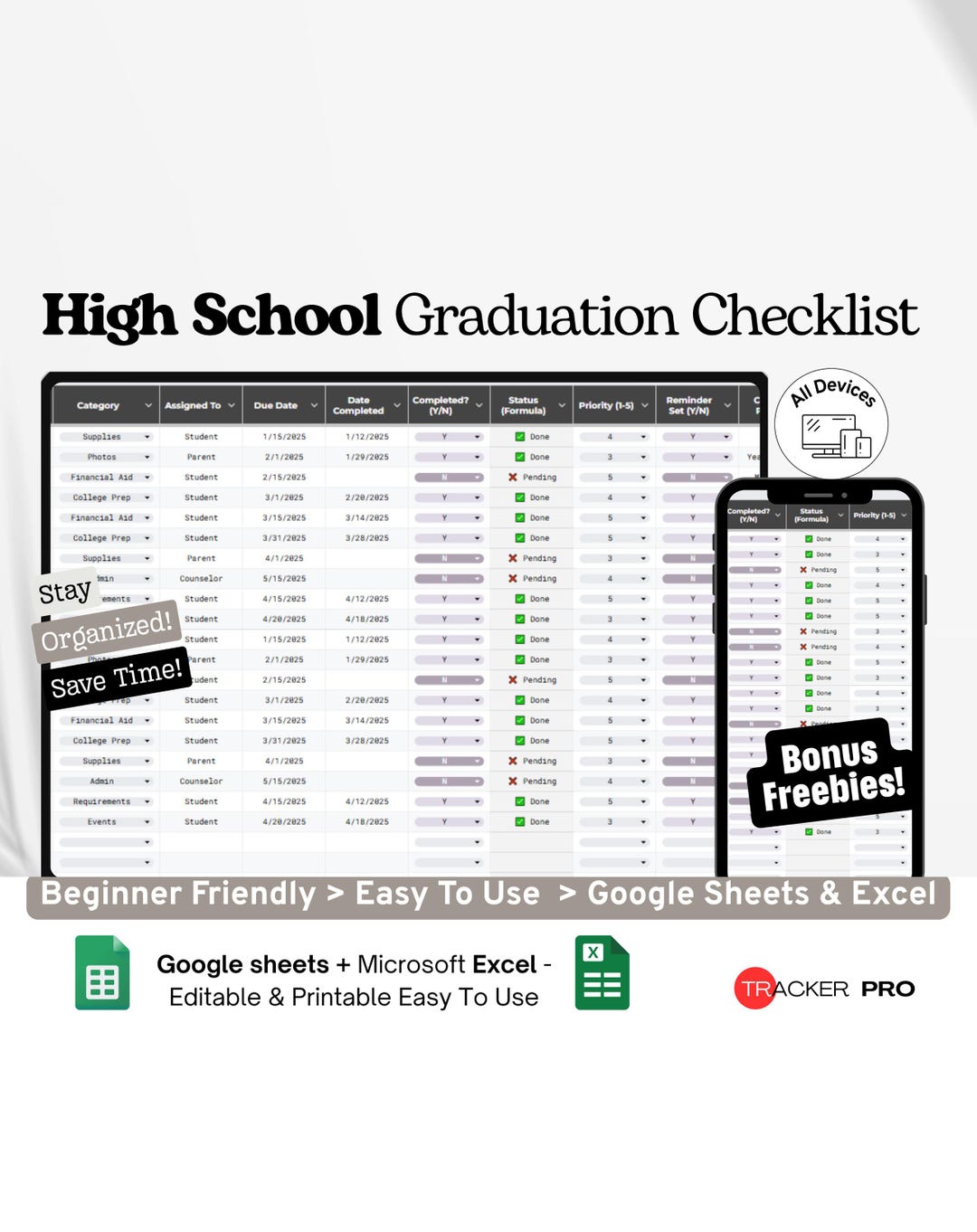 High School Graduation Checklist Template Google Excel, Senior Year ...