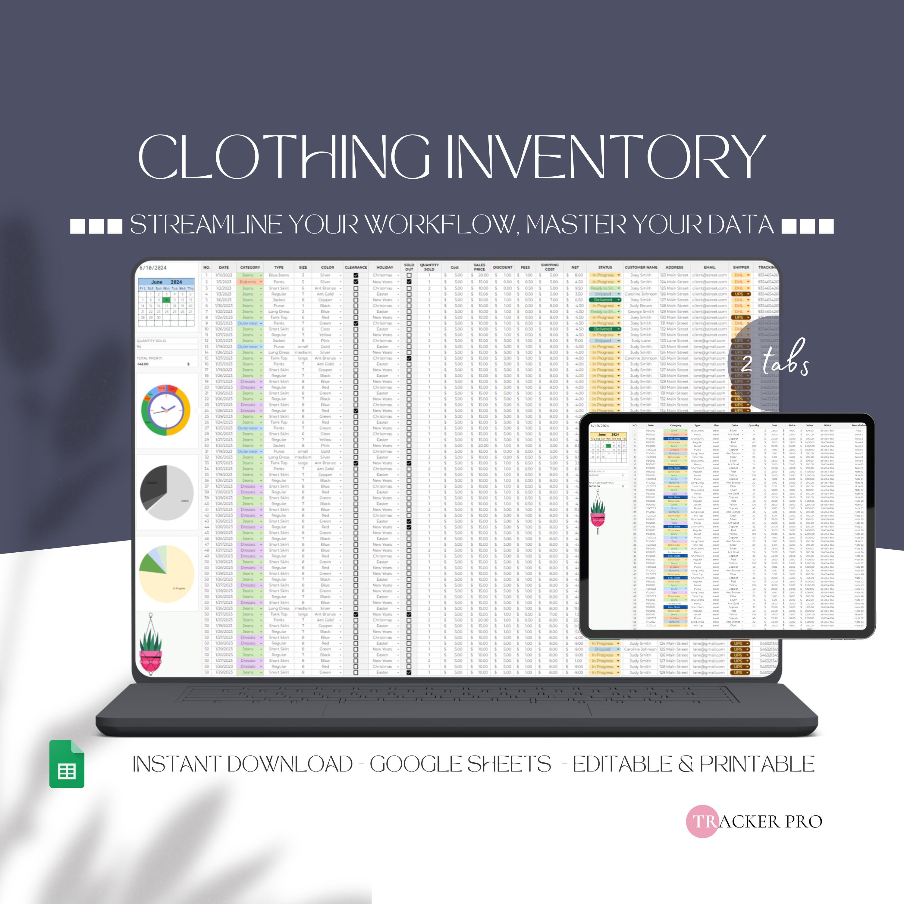 Clothing Business Inventory Tracker Log, Clothing Inventory Template ...