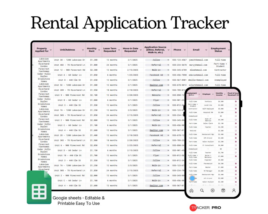 Rental Application Tracker Google Sheets Template (tenant Applications ...