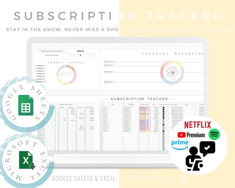 Monthly Subscription Tracker Google Sheets, Monthly Subscription ...