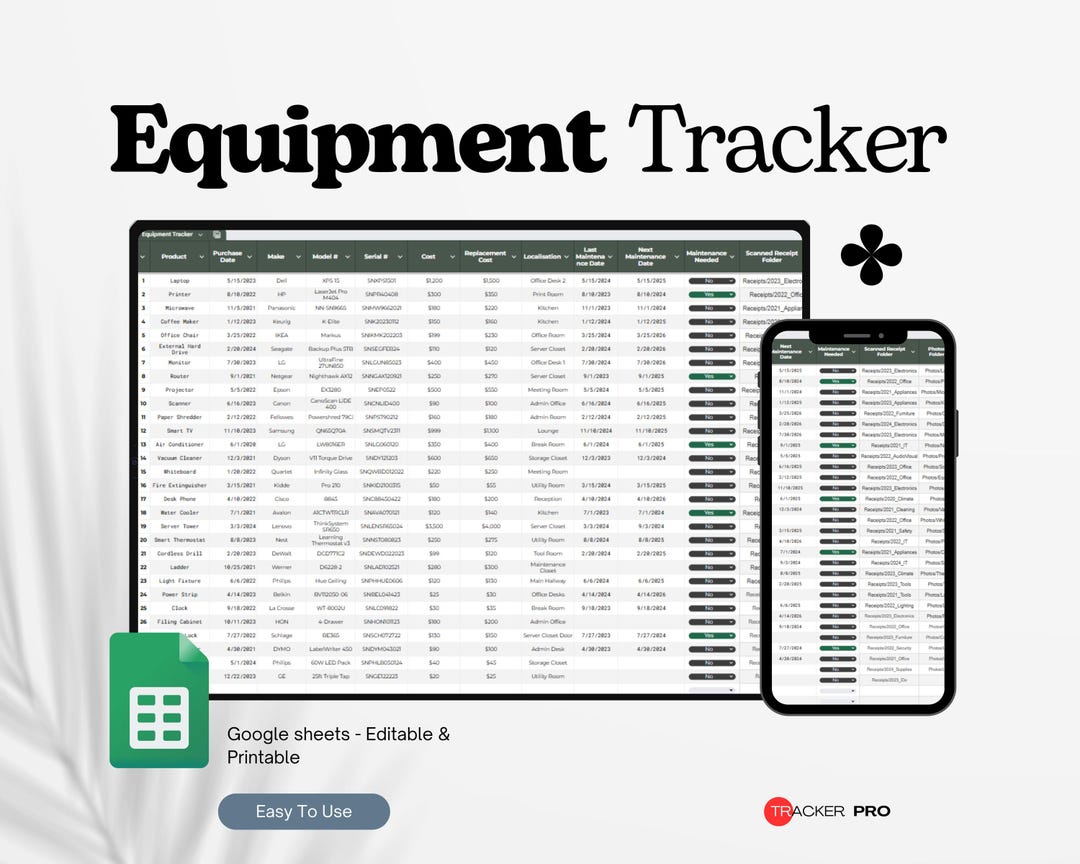 Equipment Tracker, Business Inventory Tracker, Asset Tracker, Heavy ...