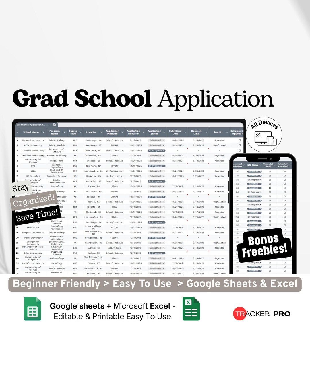 Grad School Application Tracker Google Sheets, University Application ...