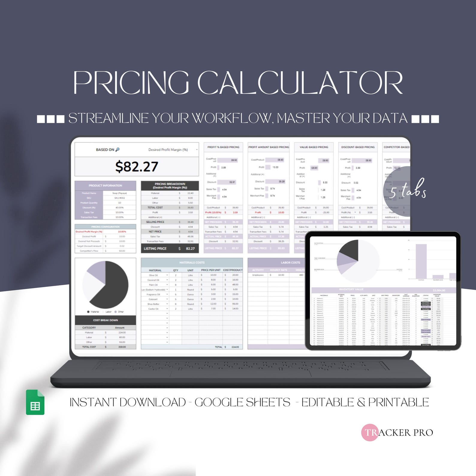 Pricing Calculator Spreadsheet, Price Handmade Products Google Sheet ...