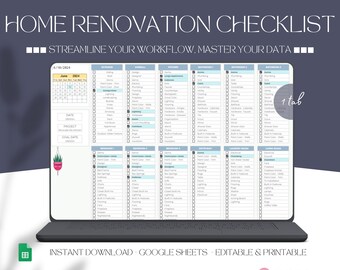 Home Renovation Checklist, Home Renovation Spreadsheet, Remodel ...
