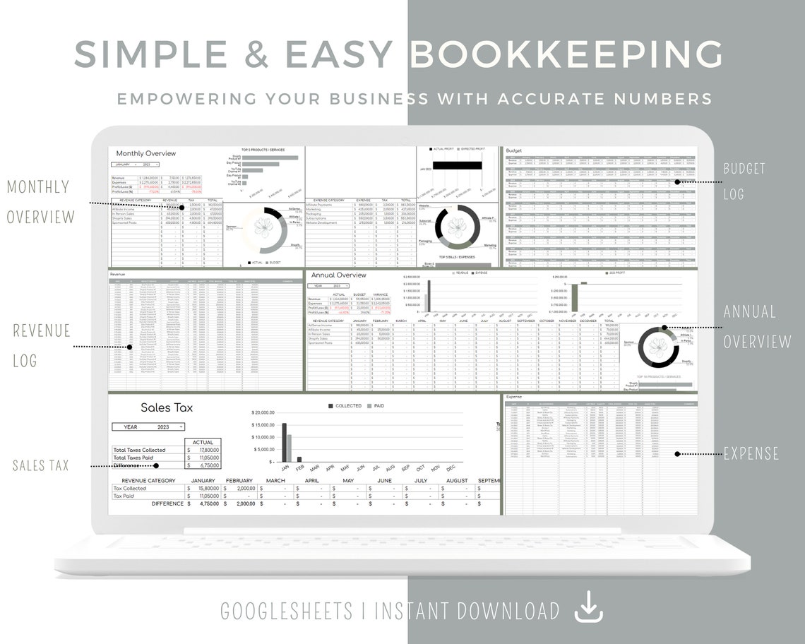Easy & Simple Bookkeeping Template Google Sheets Income and Expense ...