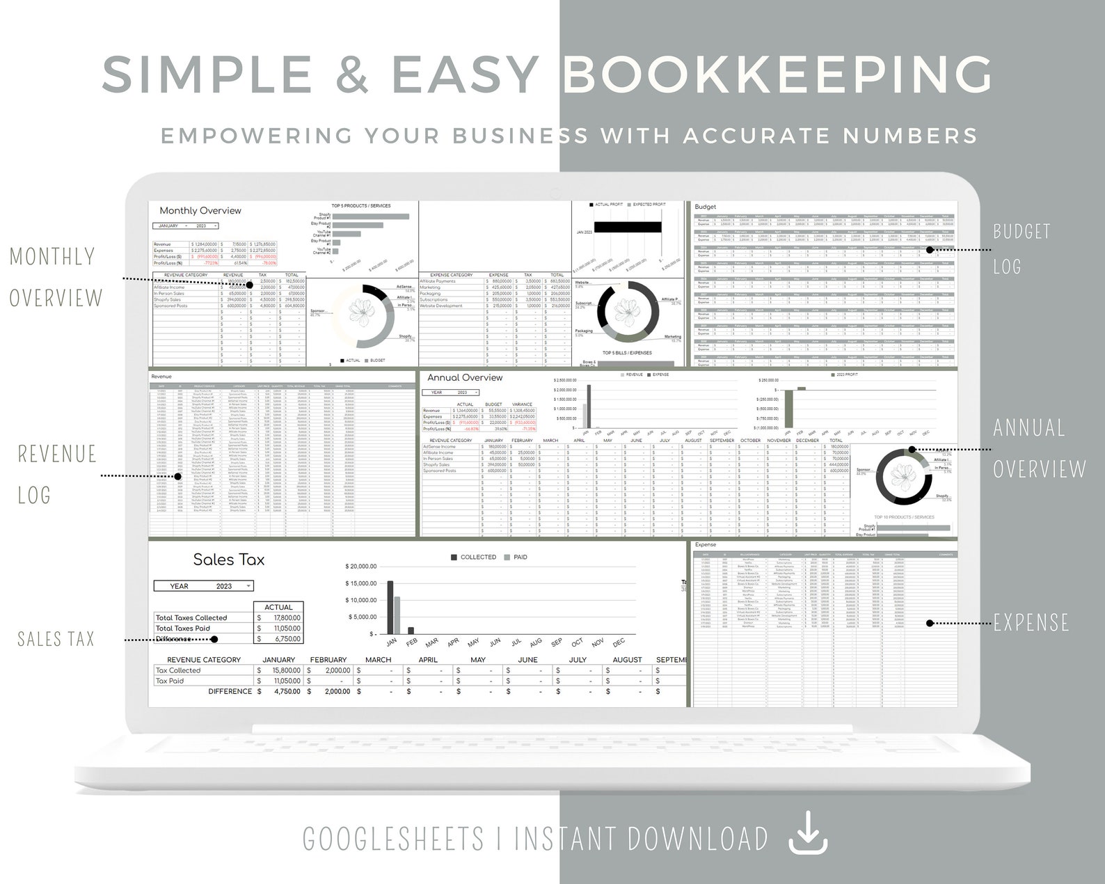 Easy & Simple Bookkeeping Template Google Sheets Income and Expense ...