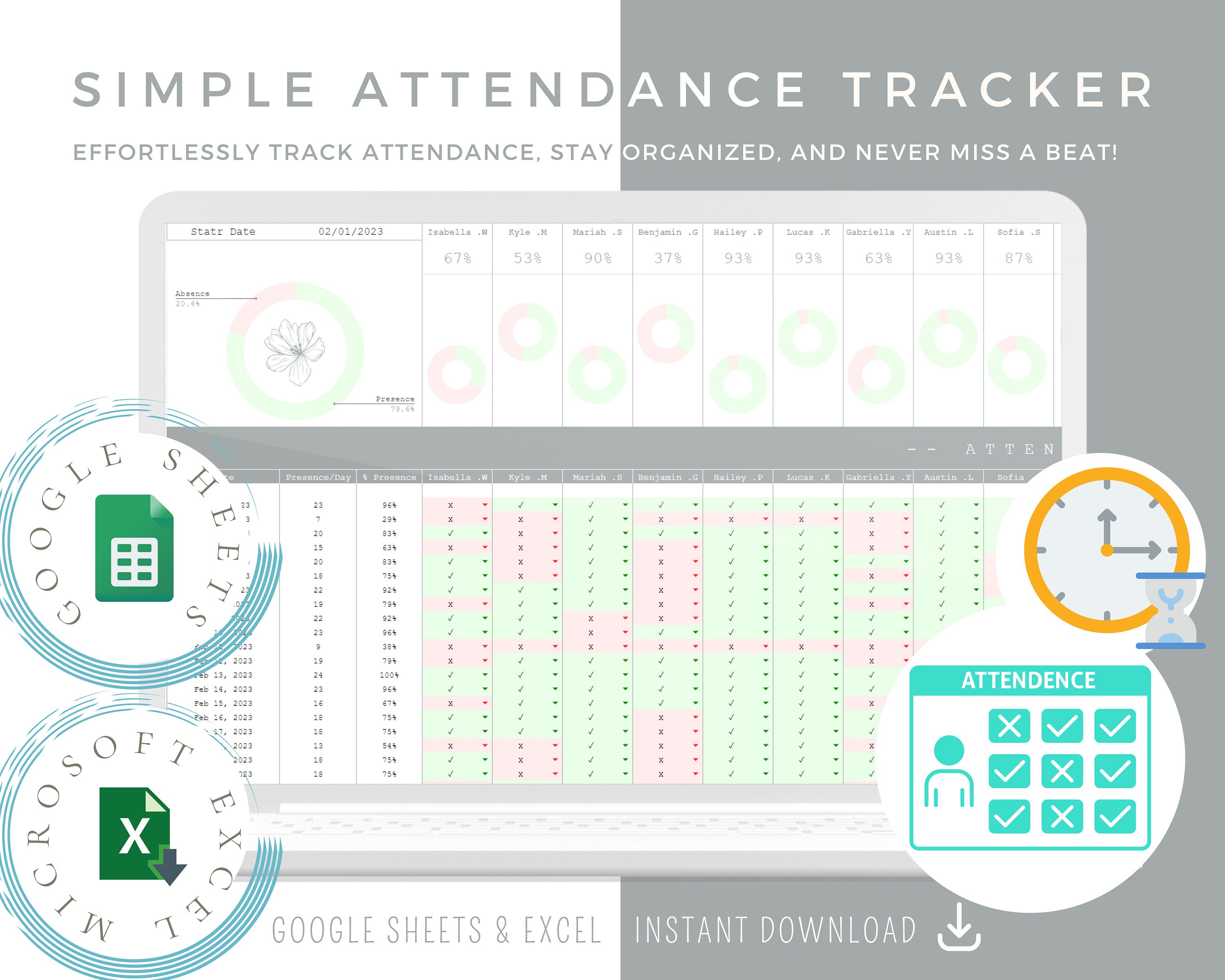 Employee Attendance Template, Attendance Tracker Google Sheets and ...