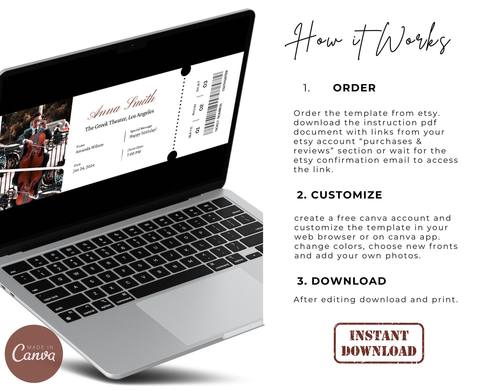 Event Ticket Template, Concert Ticket Canva Template, Editable Concert ...