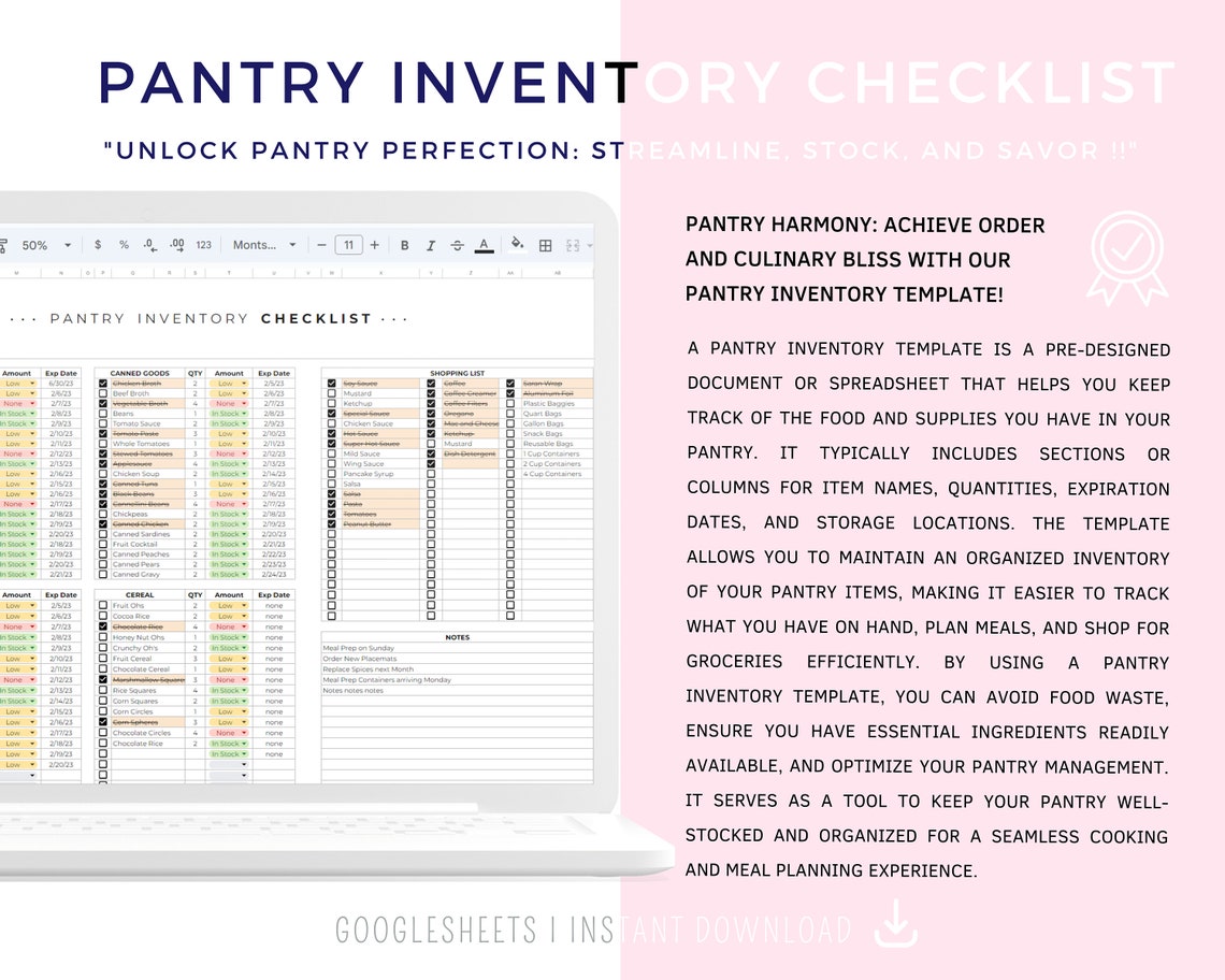 Pantry Planner, Pantry Inventory Template, Pantry List, Food Inventory ...