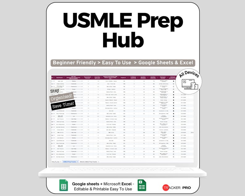 USMLE Study Exam Planner Google Sheets Track Questions Practice Scores ...