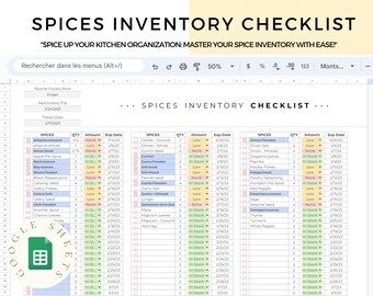 Spices Inventory List, Pantry Inventory Spreadsheet, Spice Inventory ...