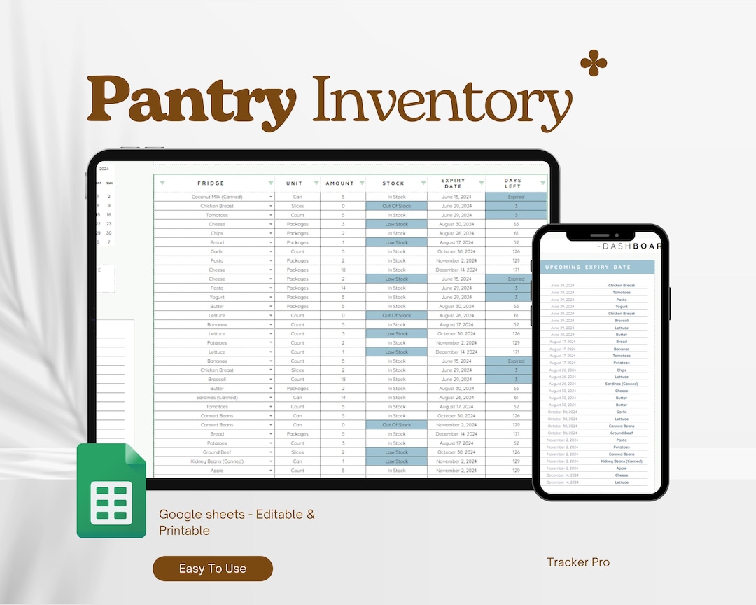Pantry Tracker, Pantry Inventory Template, Pantry List, Food Inventory ...