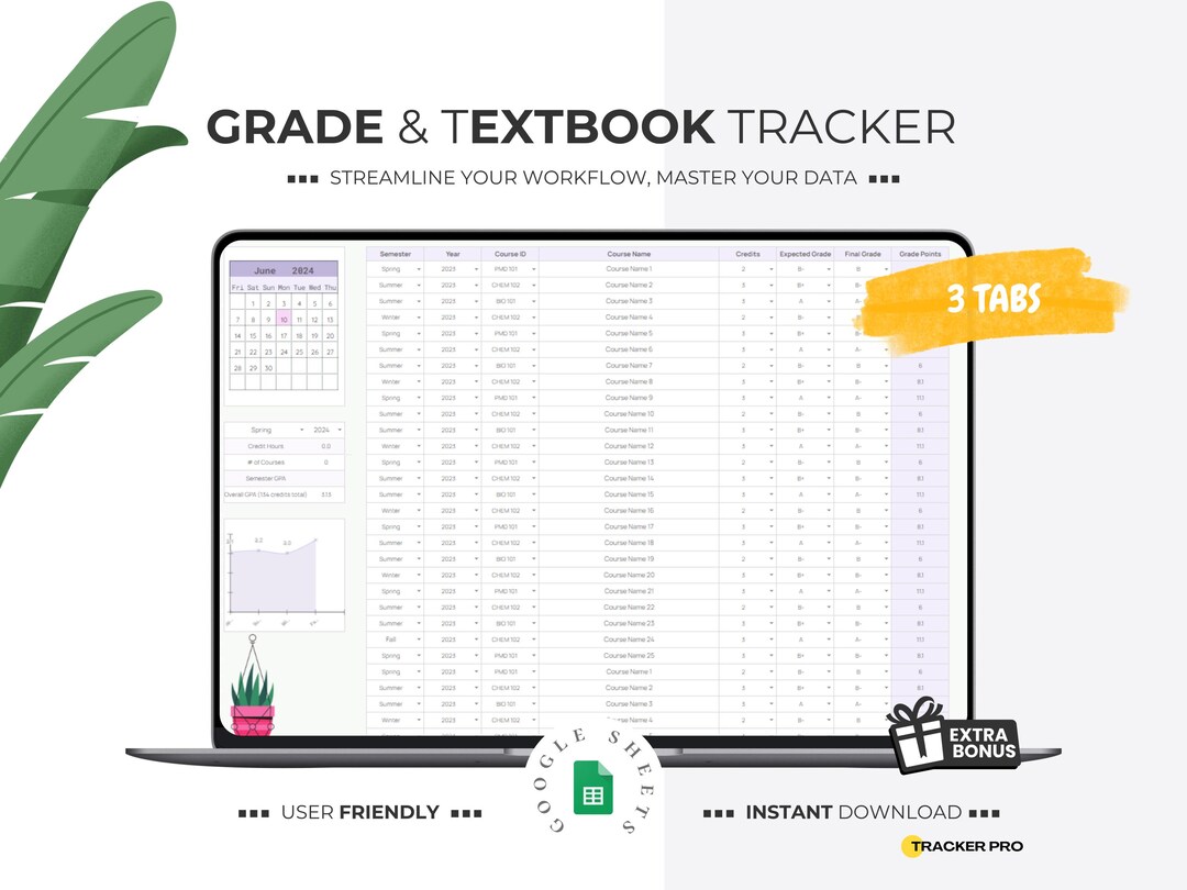 Grade Tracker Spreadsheet | GPA Calculator | College & University ...