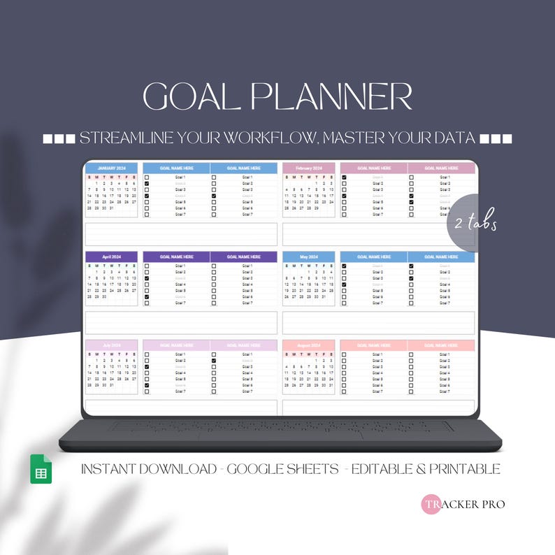 Goal Setting Planner Spreadsheet, Editable Productivity Tracker ...
