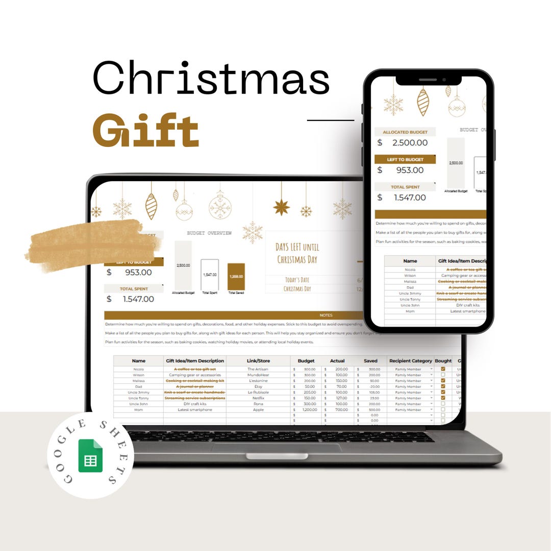 Holiday Gift Tracker Google Sheet, Christmas Wishlist, Christmas Budget ...