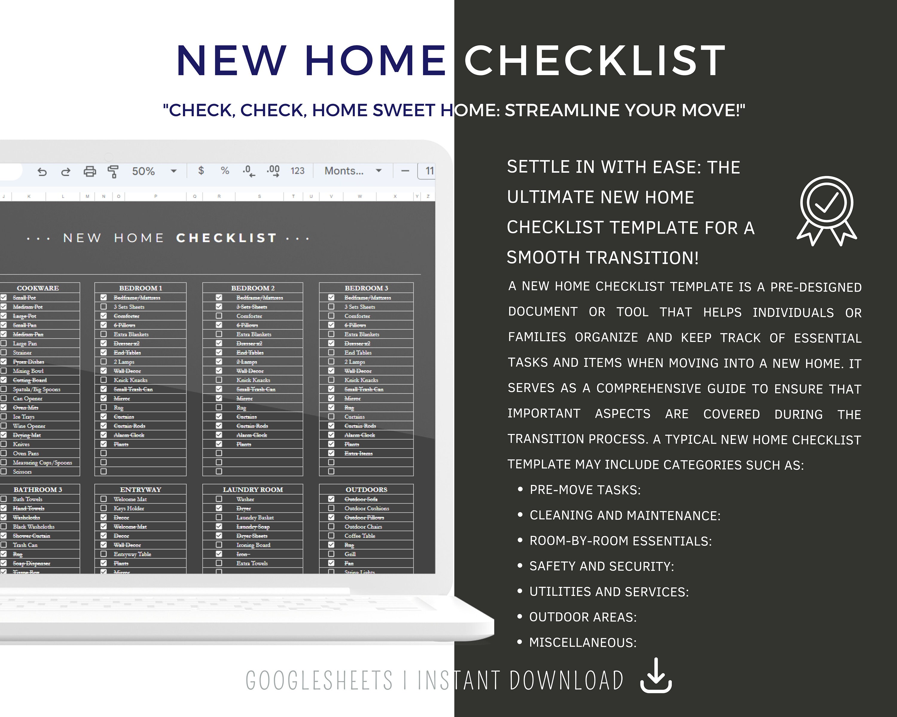 New Home Essentials Checklist, First New Home Checklist, Room by Room ...