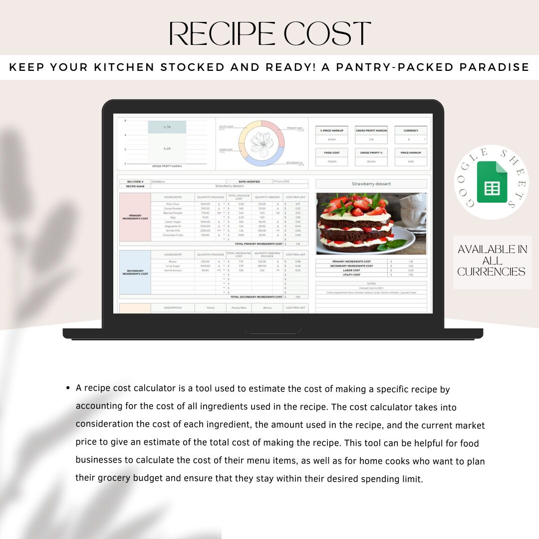 Recipe Cost Calculator, Spreadsheet Template for Excel & Google Sheets ...