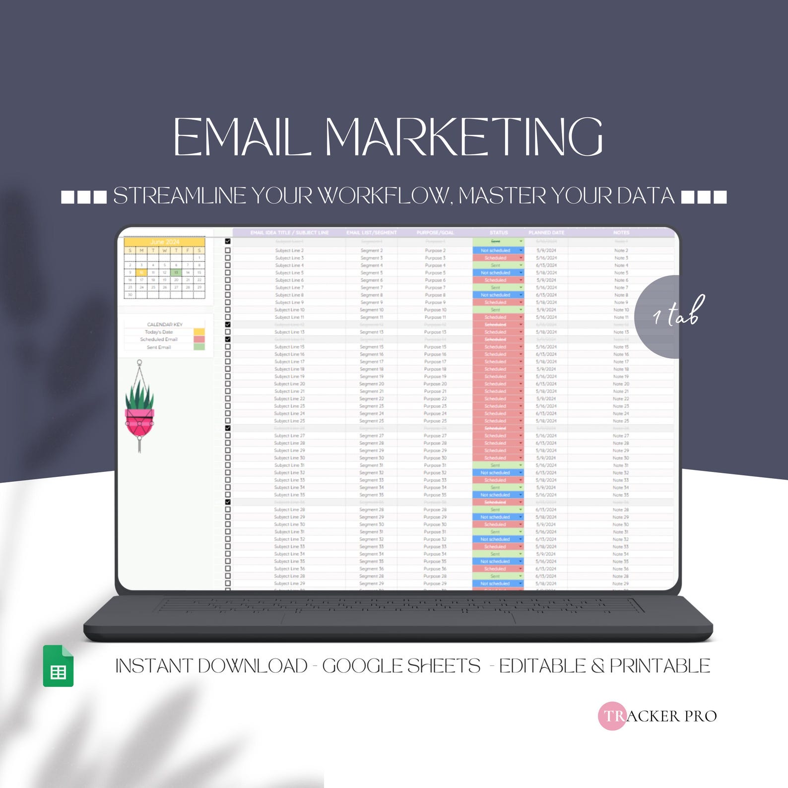 Email Marketing Tracker, Email Content Planner Spreadsheet, Google ...