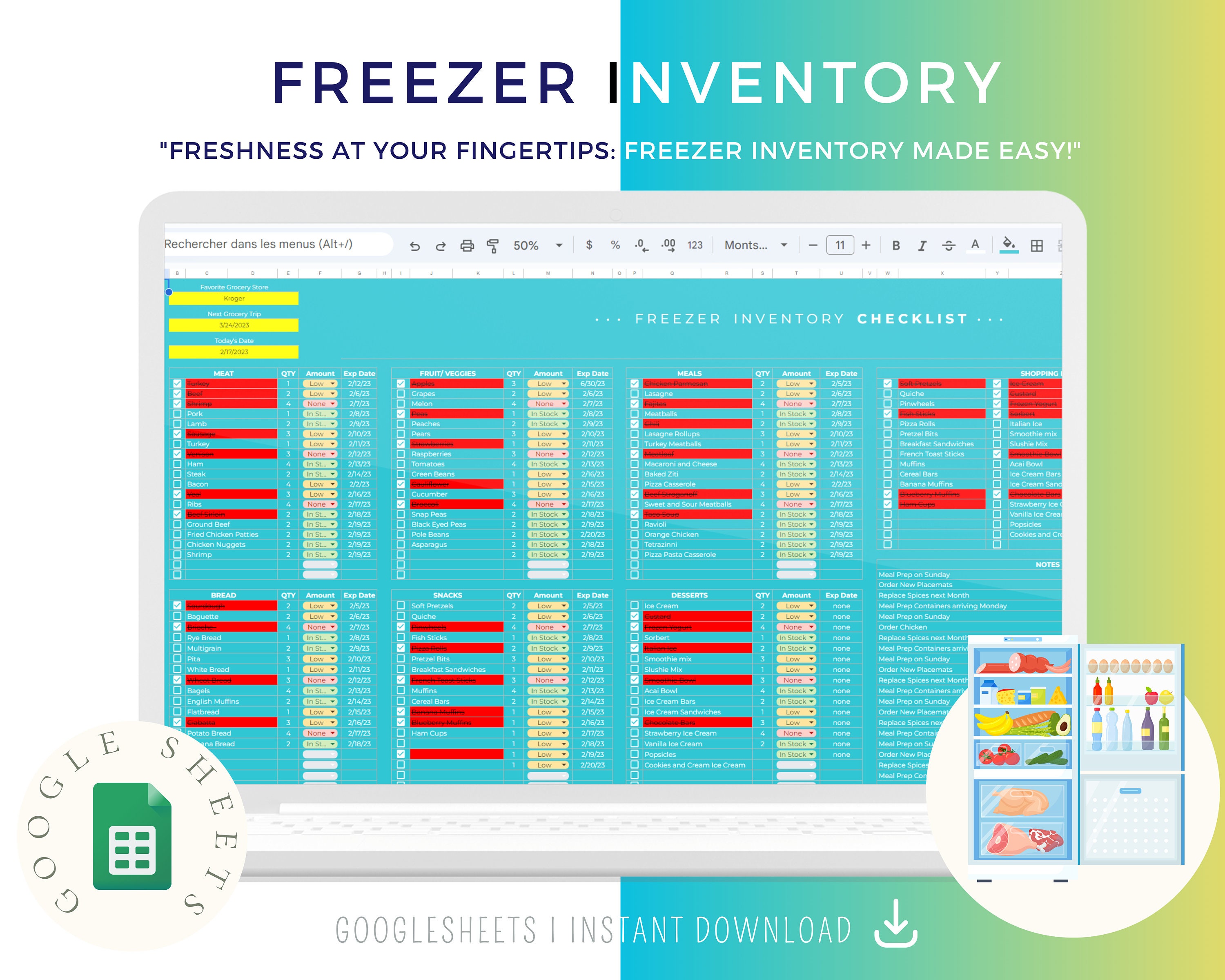 Food Tracker Excel Sheet Google Sheets List, Freezer Inventory Template ...