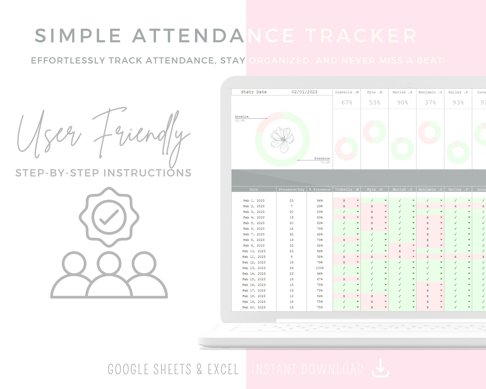 Employee Attendance Tracker, Leave Tracker, Punctuality Tracker, Excel ...