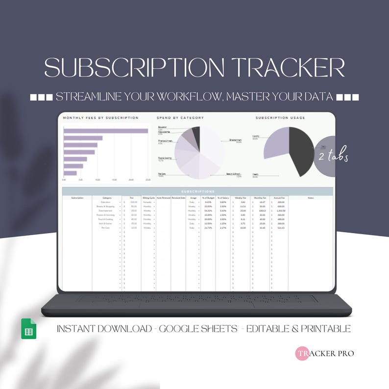 Subscription Tracker Google Sheets Template, Financial Planner ...