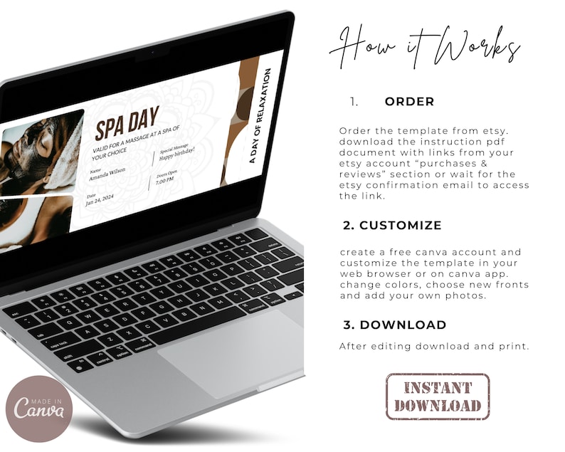 Editable Spa Day Voucher Personalized Massage Coupon Printable Gift ...