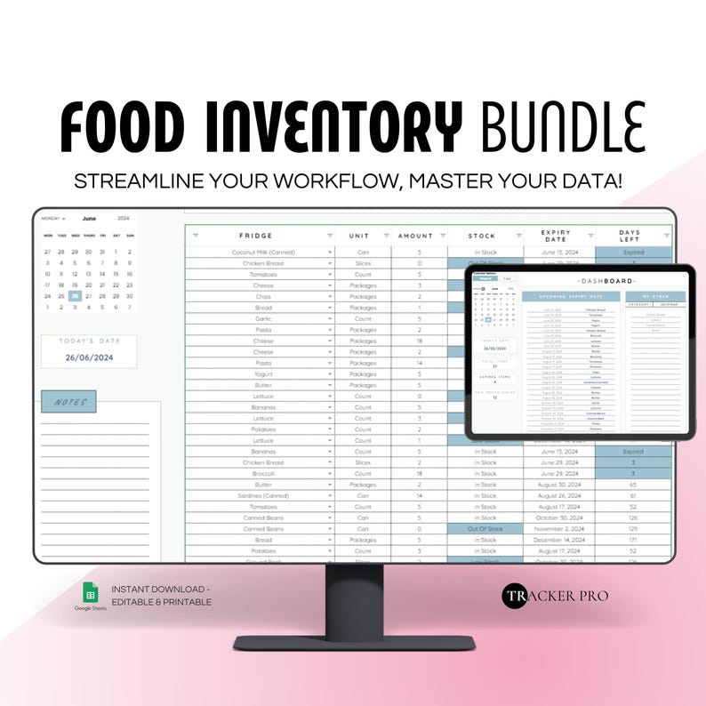 Food Inventory Ultimate Bundle, Food Tracker Spreadsheet Template List ...