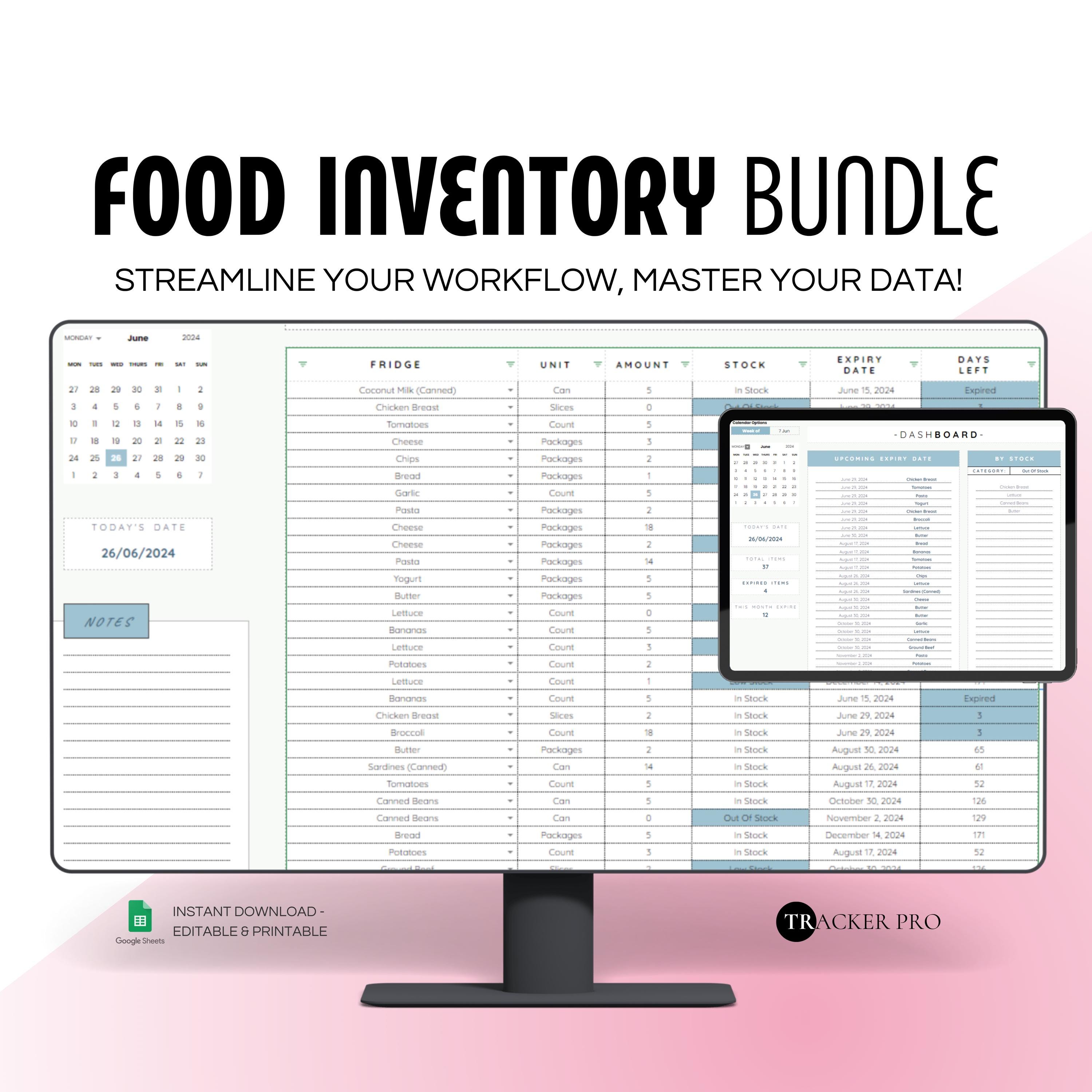 Food Inventory Ultimate Bundle, Food Tracker Spreadsheet Template List ...