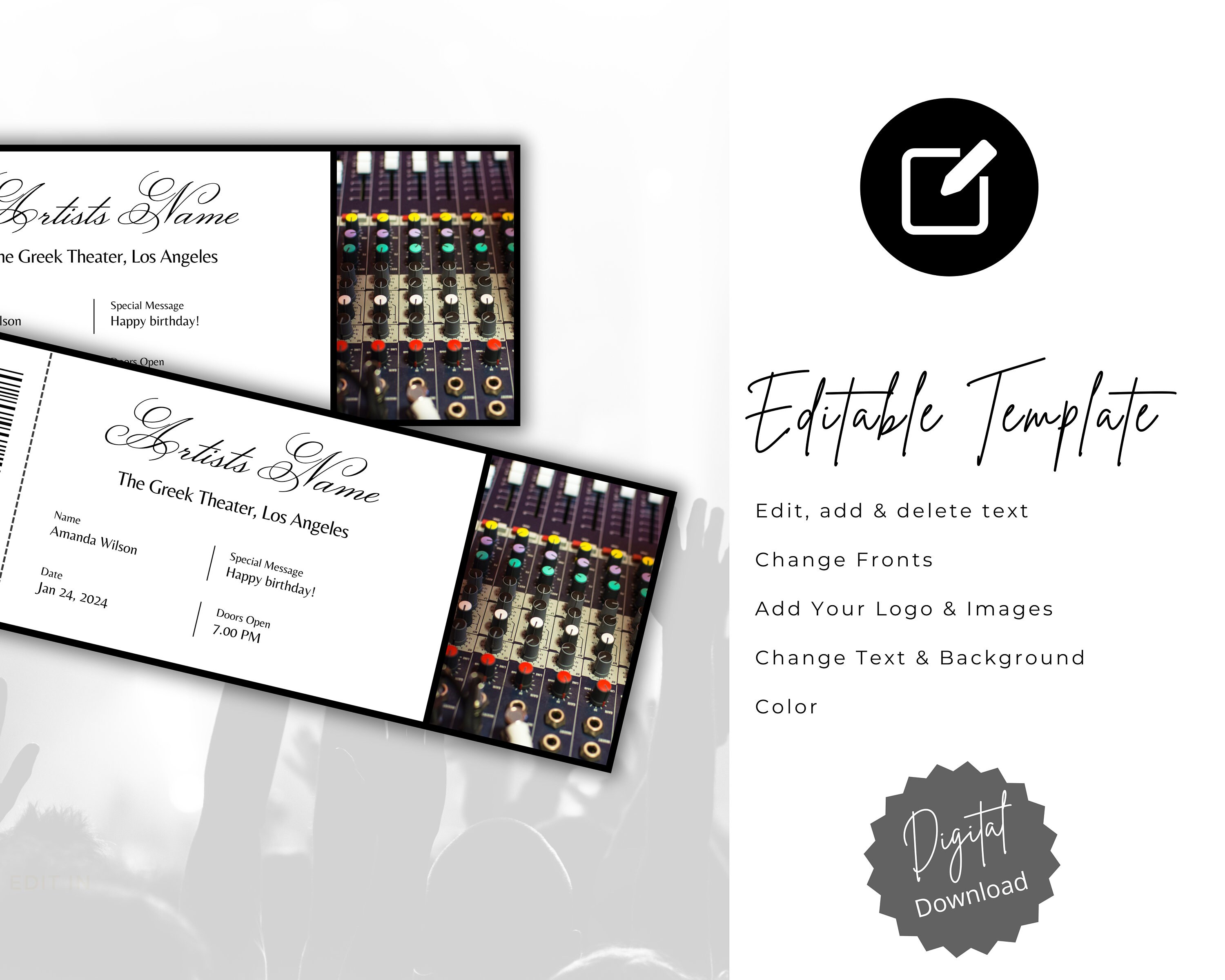 Editable Concert Ticket Template DIY Event Ticket Custom - Etsy