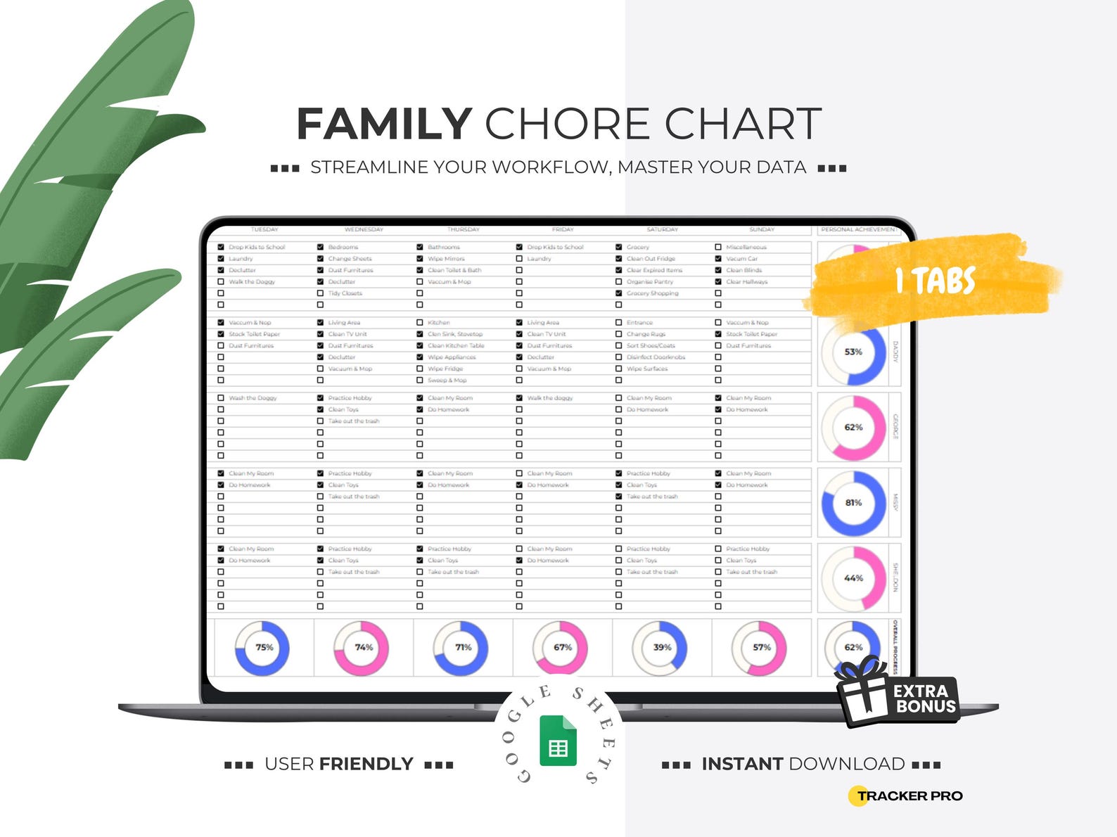 Family Chore Chart Google Sheets Template Weekly Family Chore ...