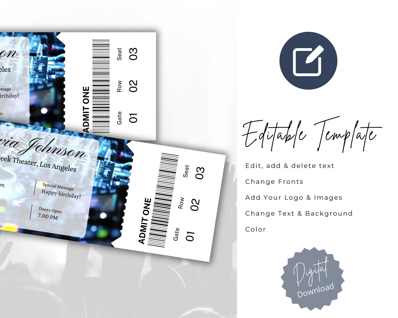 Editable Concert Ticket Template, DIY Event Ticket, Custom Concert ...