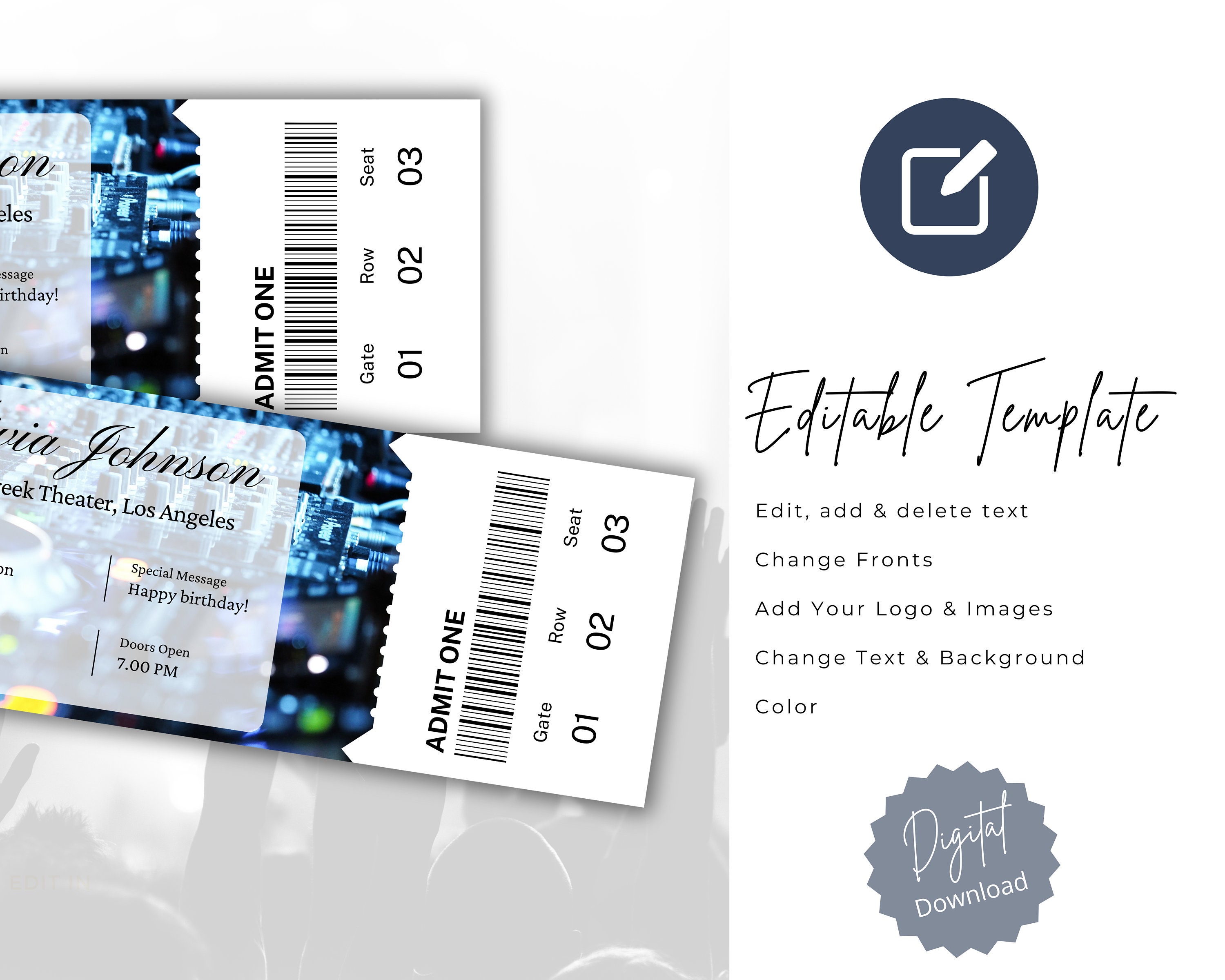 Editable Concert Ticket Template, DIY Event Ticket, Custom Concert ...