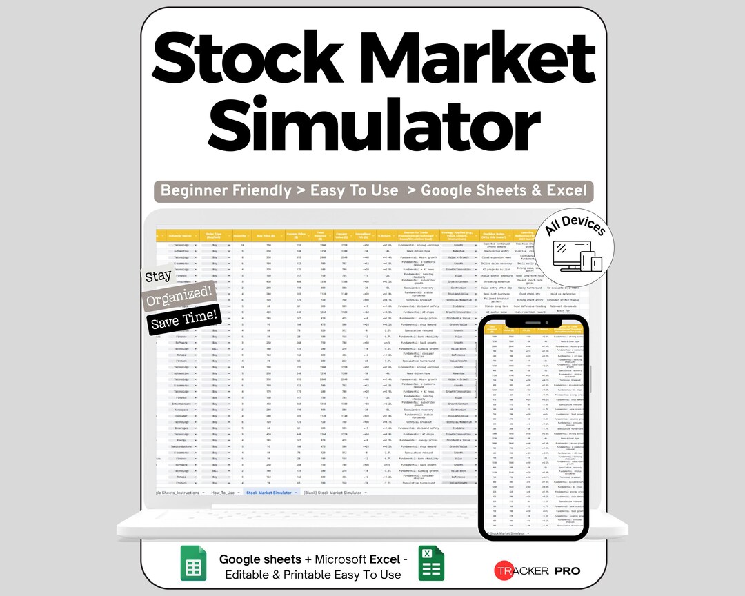 Stock Market Simulation and Portfolio Excel Google Sheets, Track ...