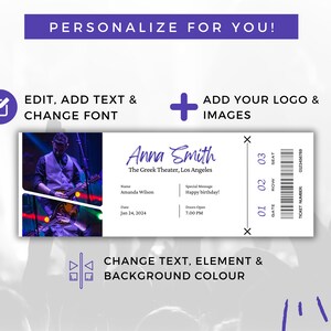 Editable Concert Ticket Template, Printable Event Ticket, Custom ...
