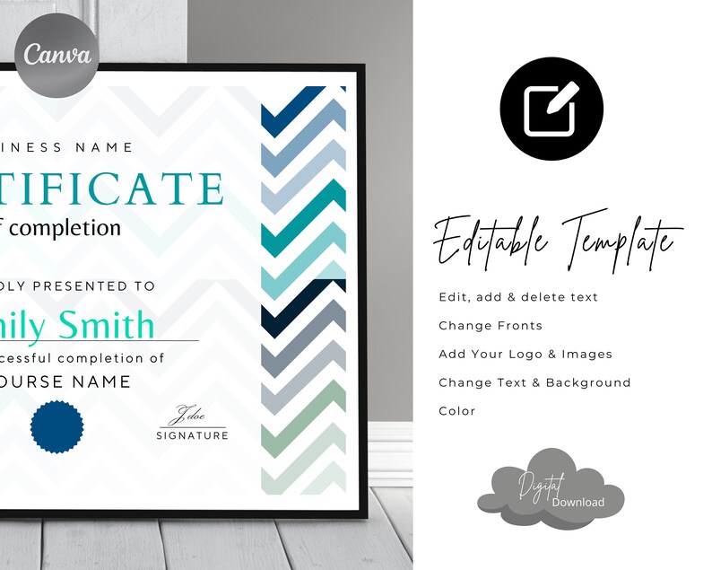 Certificate of Achievement Template, Editable Certificate of Completion ...