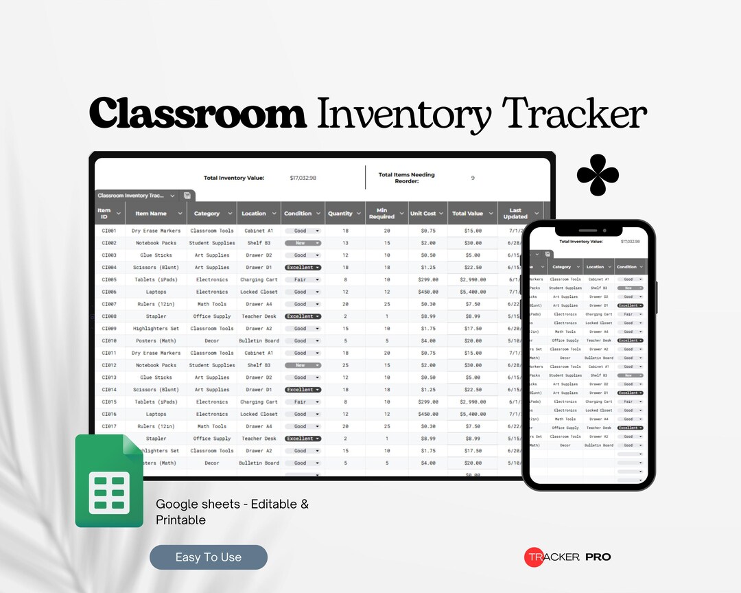 Classroom Inventory Tracker Google Sheets, School Supply List Organizer ...