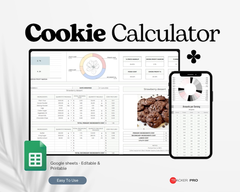 Cookie Business Recipe Calculator, Cookies Recipe Cost Template, Baking ...