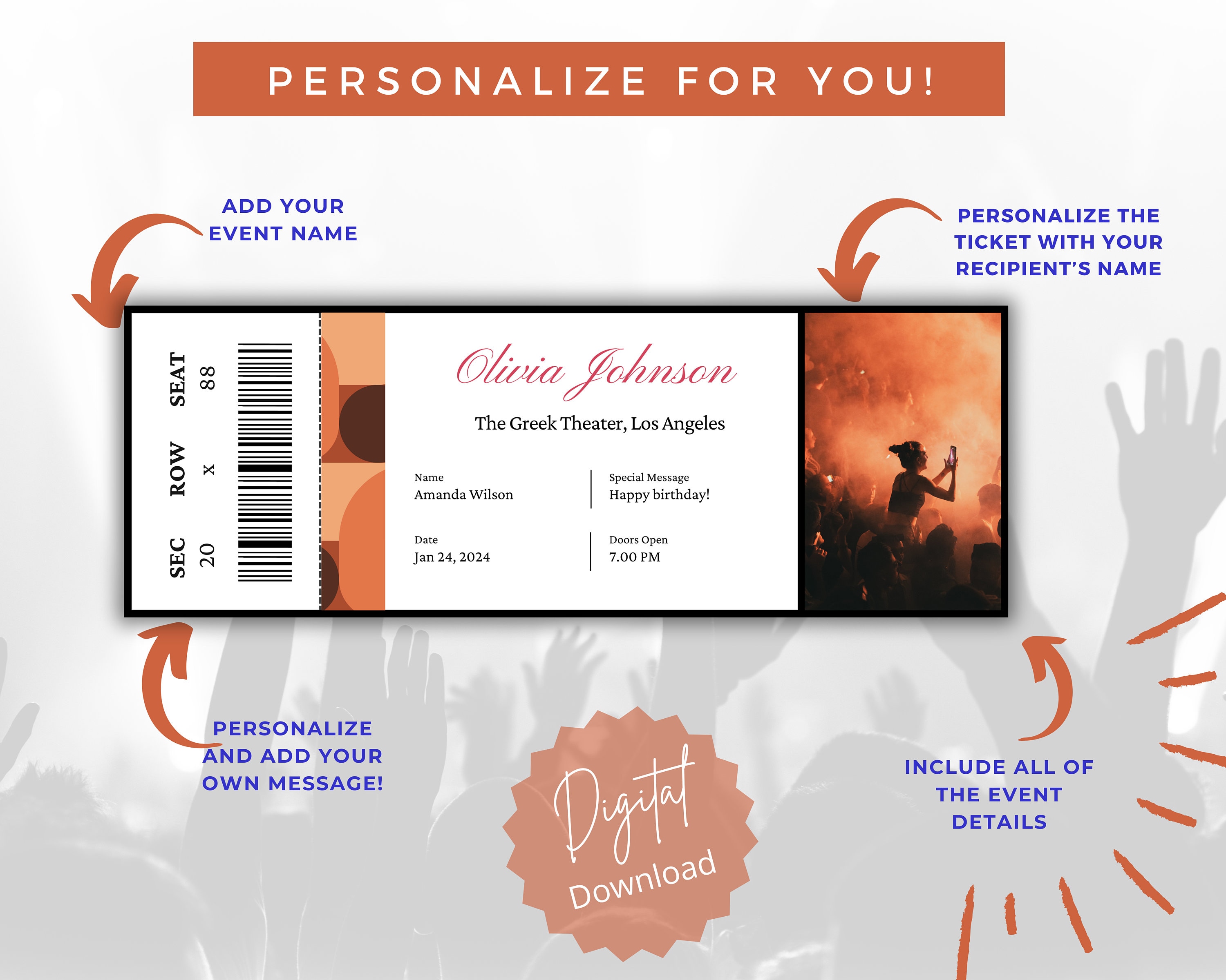 Editable Concert Ticket Template DIY Event Ticket Custom - Etsy