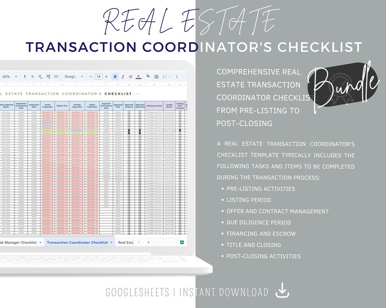 Real Estate Management Template Bundle Transaction Checklist - Etsy