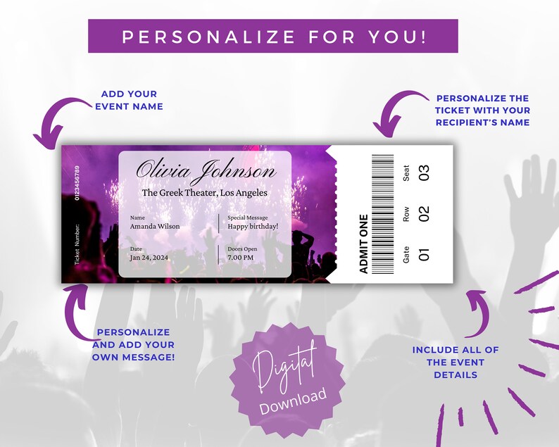 Editable Concert Ticket Template DIY Event Ticket Custom - Etsy