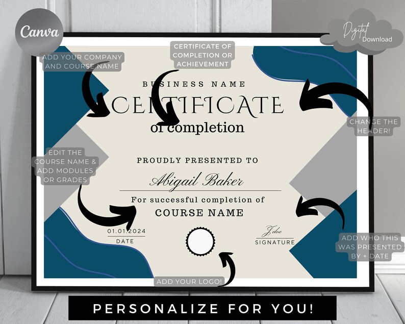 Certificate of Achievement, Editable Certificate of Completion BUNDLE ...