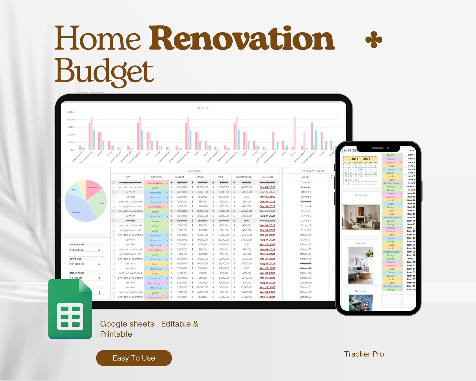 Renovation Planner Google Sheets Home Project Planner Excel Spreadsheet ...