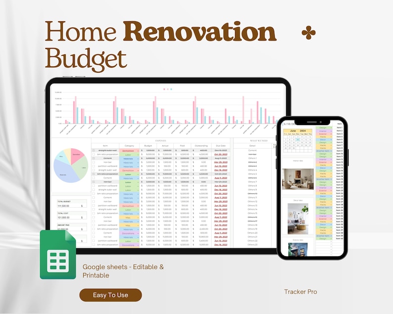 Renovation Planner Google Sheets Home Project Planner Excel Spreadsheet ...