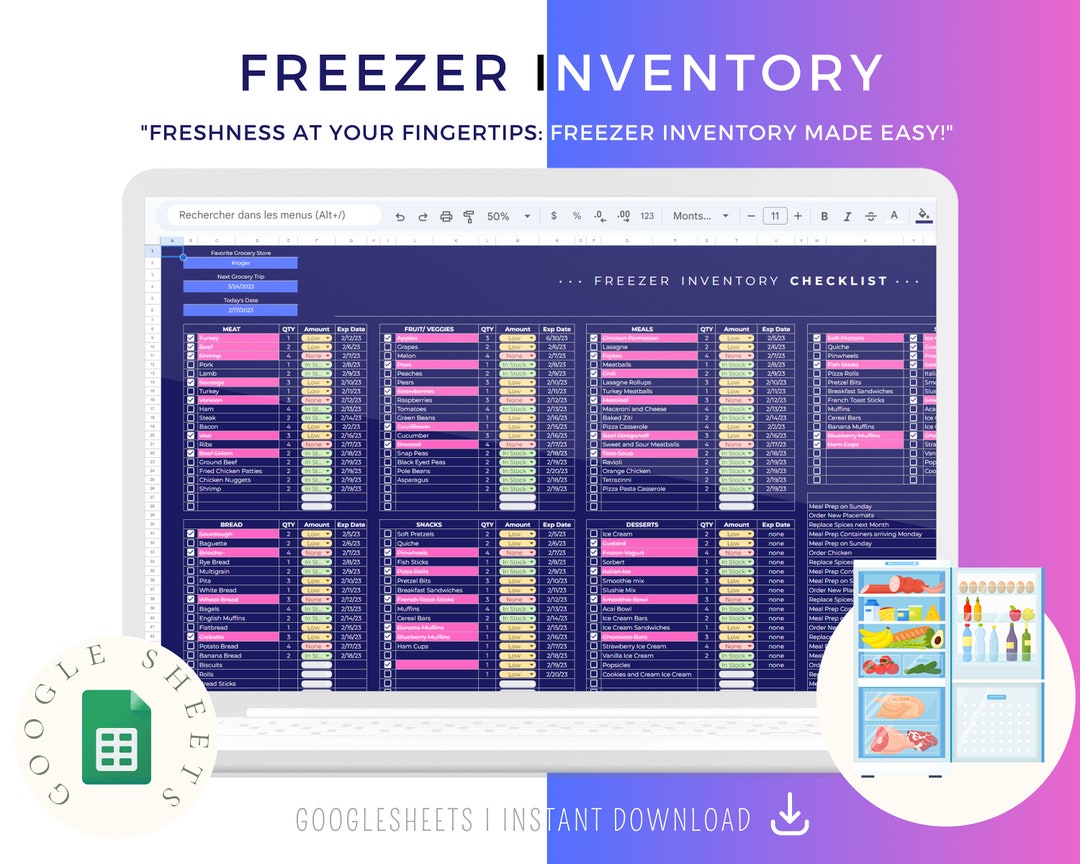 Freezer Checklist, Freezer Inventory Template, Freezer List, Food ...