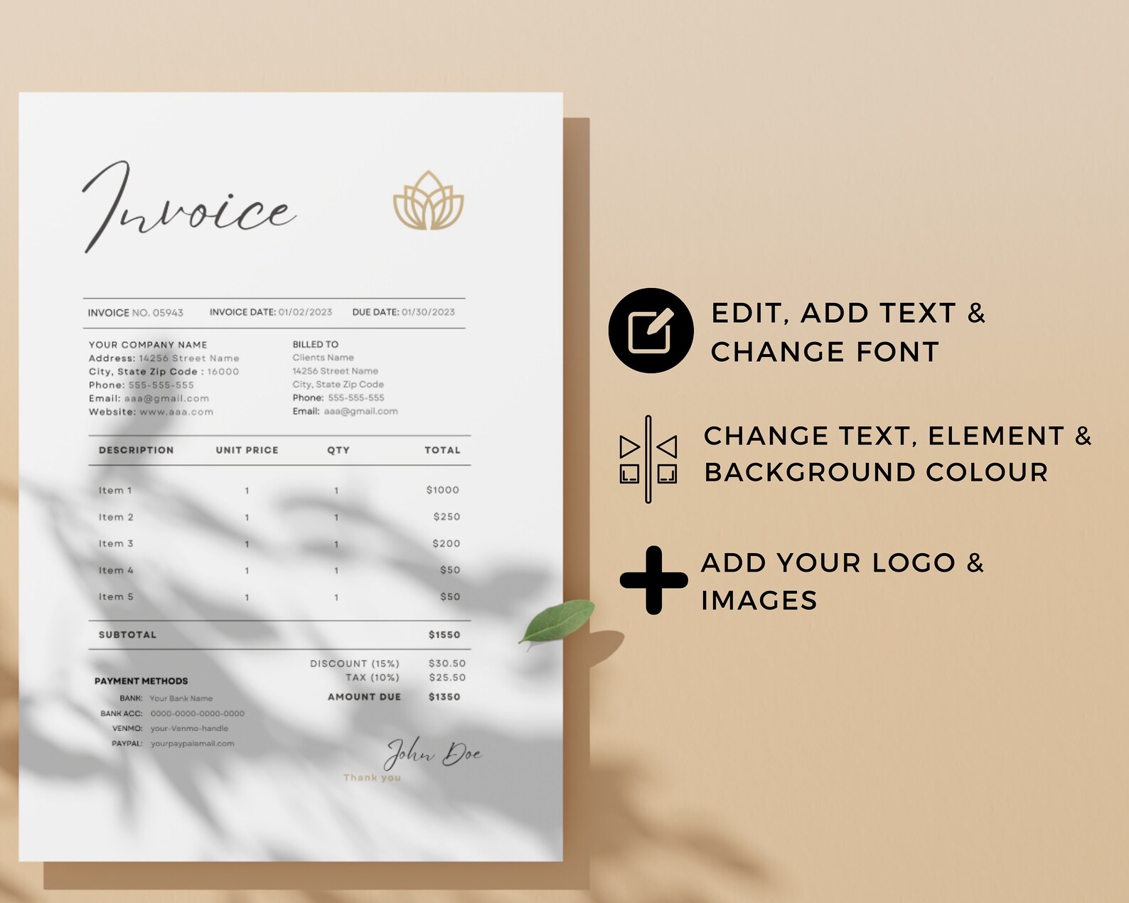 Invoice Template Minimalist Business Invoice, Small Business Template ...