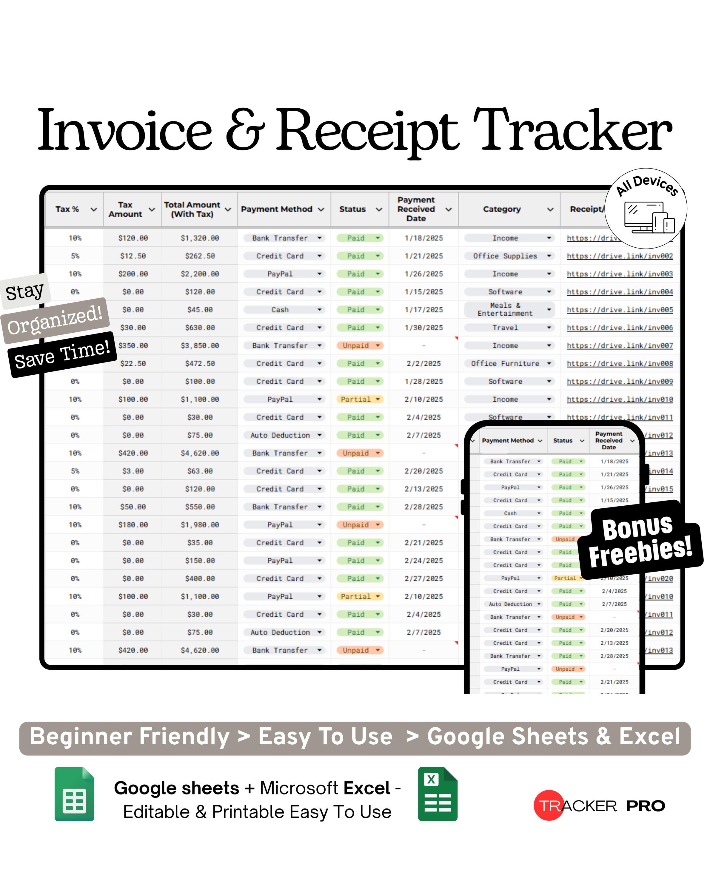 Invoice and Receipt Tracker Google Sheets Template (business Income ...