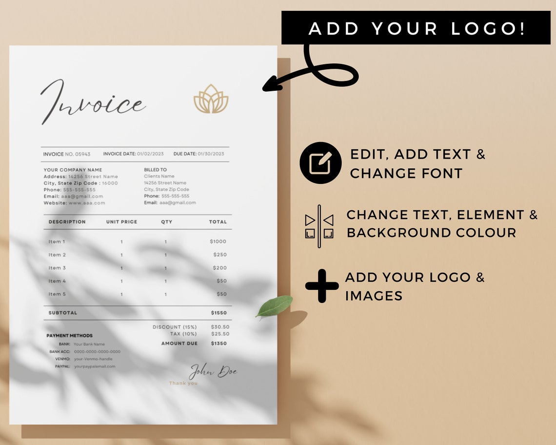 Invoice Template Minimalist Business Invoice, Small Business Template ...