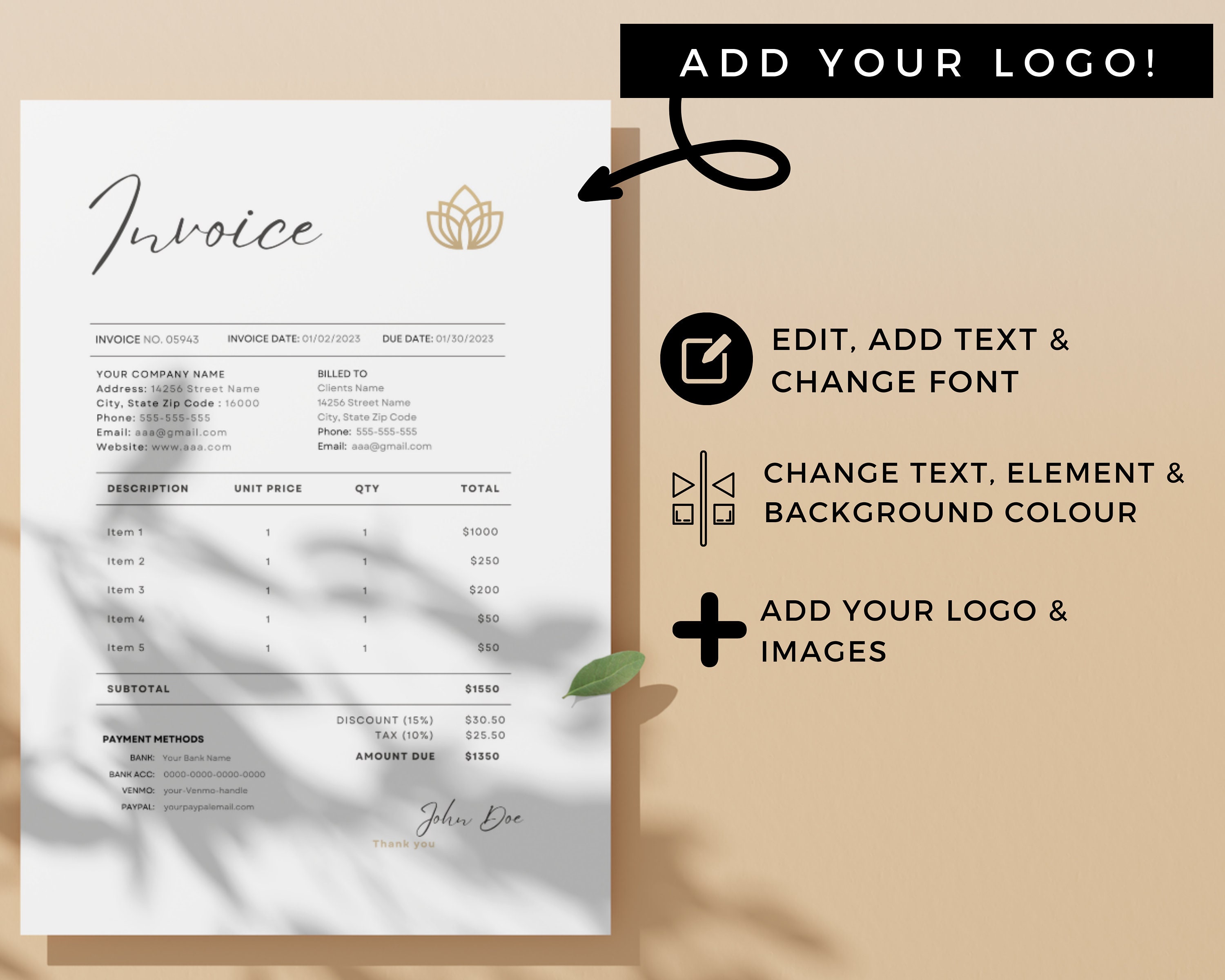 Invoice Template Minimalist Business Invoice, Small Business Template ...