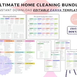 Cleaning Checklist Bundle, Editable Household Cleaning Schedule, Adhd ...