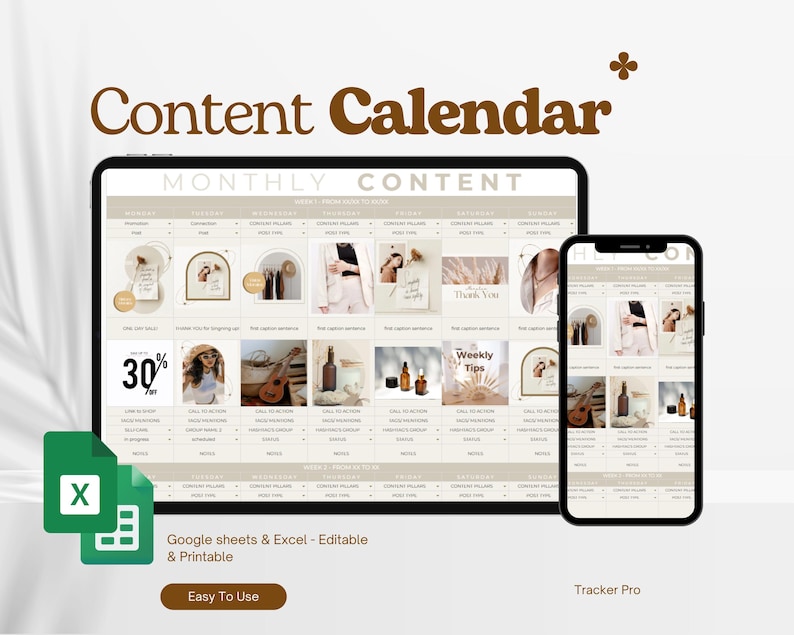 Social Media Content Calendar, Social Media Content Planner Template ...